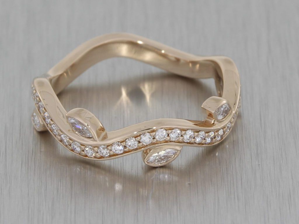 Organic diamond set wave band with leaf detail – Portfolio - Durham Rose