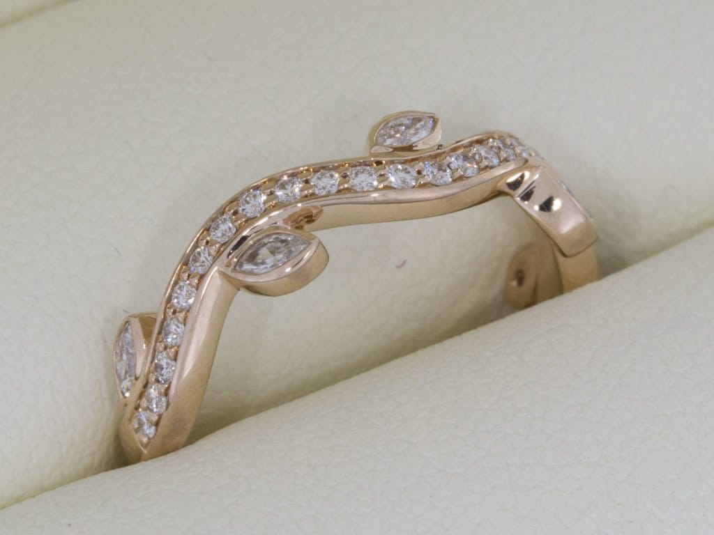 Organic diamond set wave band with leaf detail – Portfolio - Durham Rose