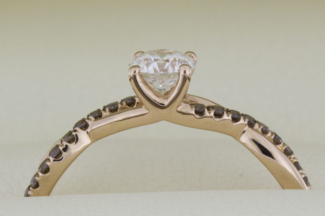 Warm Rose Gold And Cognac Diamond Ring With Entwined Ring Shank And ...