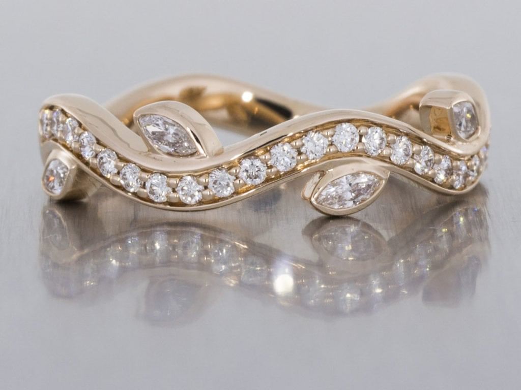 Organic diamond set wave band with leaf detail – Portfolio - Durham Rose