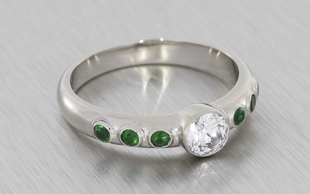 Contemporary, Bezel-Set, Diamond and Emerald Engagement Ring ...