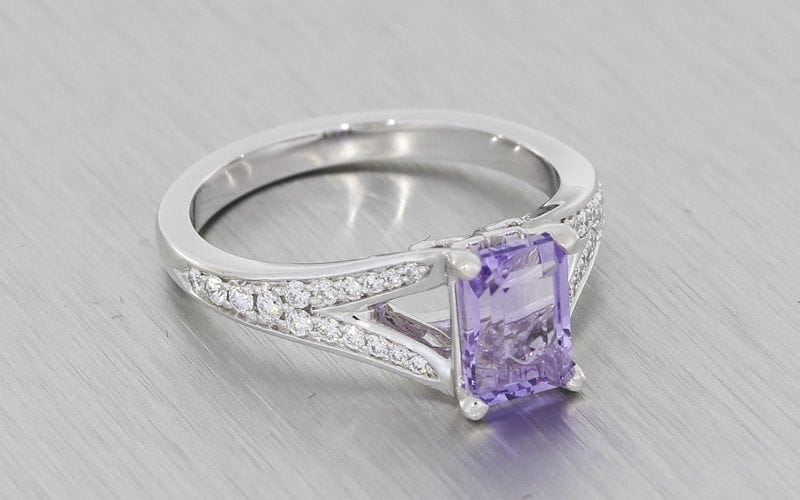 Radiant cut lilac amethyst split shank engagement ring - Portfolio ...