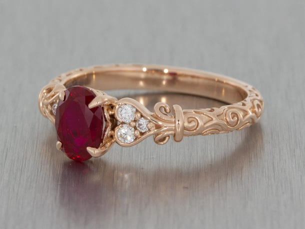 14ct Rose gold oval ruby and diamond ring - Durham Rose